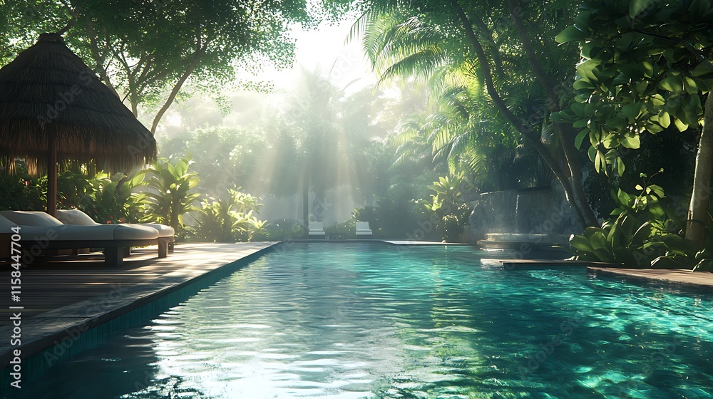 Peaceful vacation moment by the infinity pool at a luxury Bali hotel ...