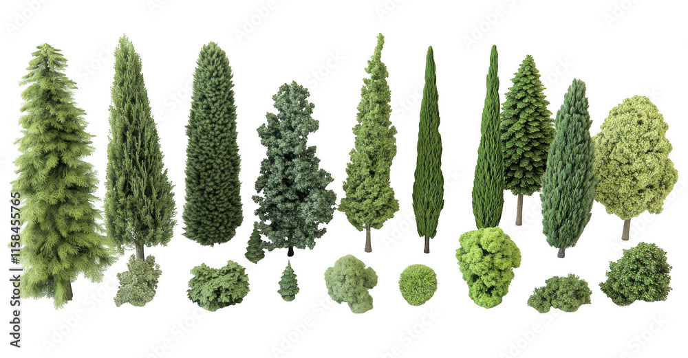 variety of evergreen trees and shrubs are displayed, showcasing ...