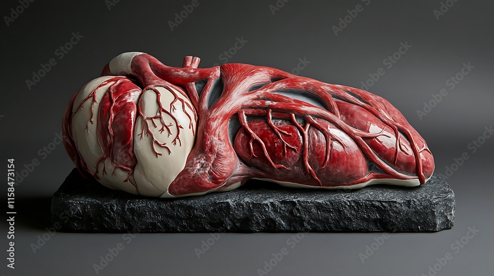 3D anatomical model of the human heart with visible arteries and veins ...