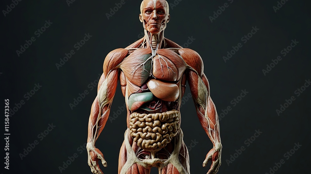 Lifelike 3D human body showing internal organs with realistic texture ...