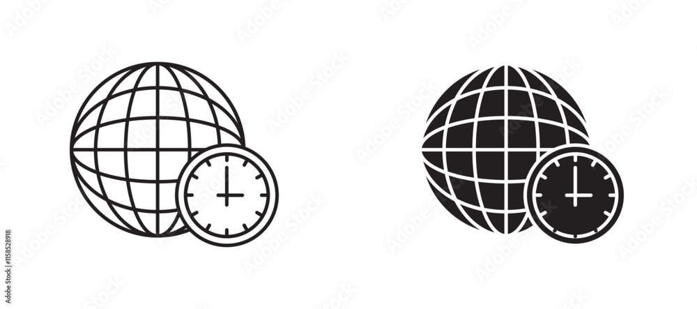 Time zones icons in outline and fill. vector illustration for ui. Stock ...