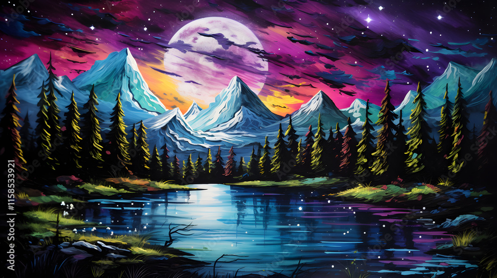 Digital trippy water painting of nature graphics poster background ...