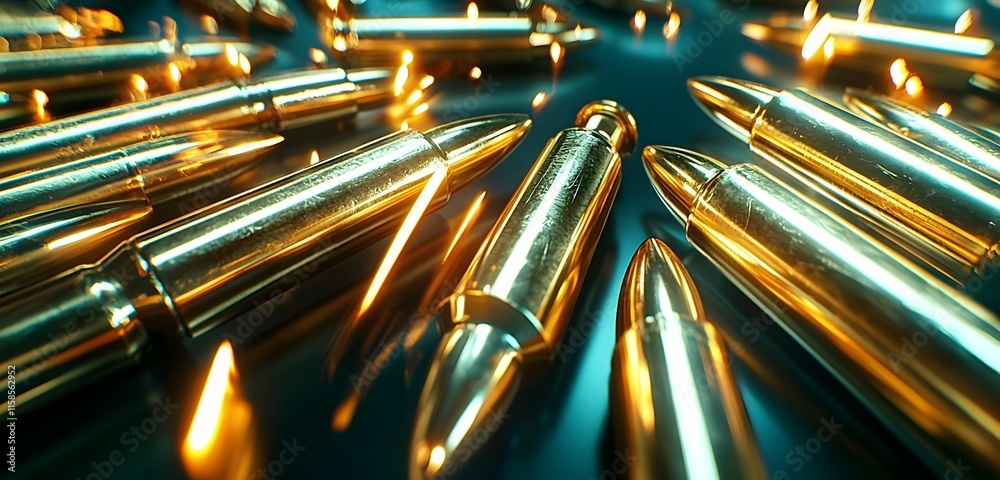 Military ammunition display, various bullet shell sizes arranged ...
