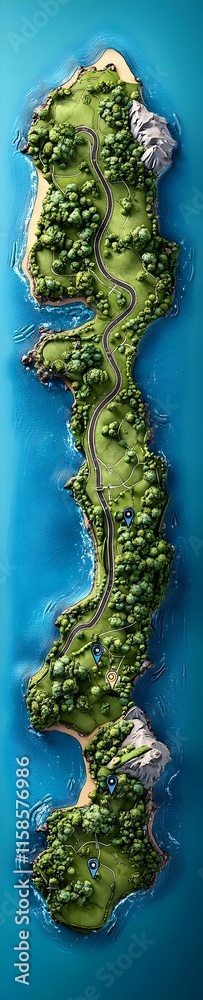 Illustrated map showcasing roads and location pins, highlighting key ...