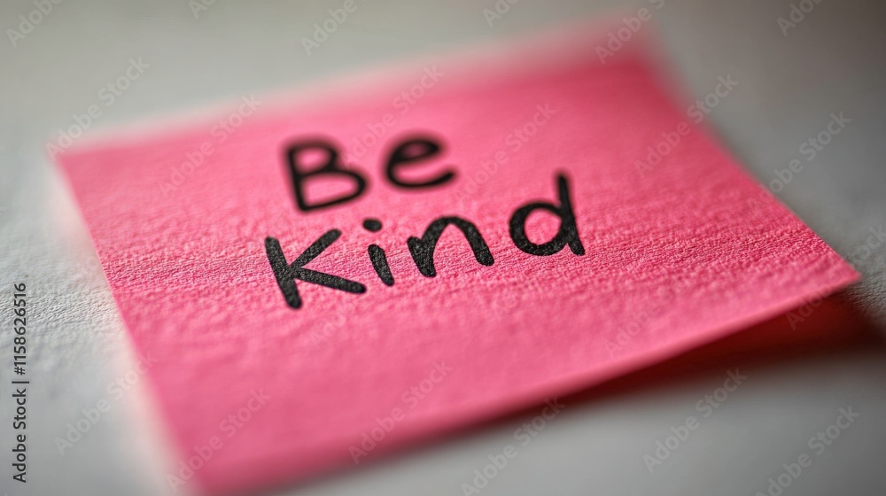 Pink Sticky Note with the Handwritten Phrase "Be Kind" on a Soft Focus ...
