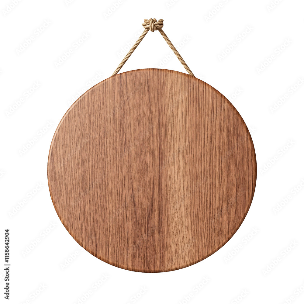 round wooden sign board hang on wall with rope, wood blank panel ...
