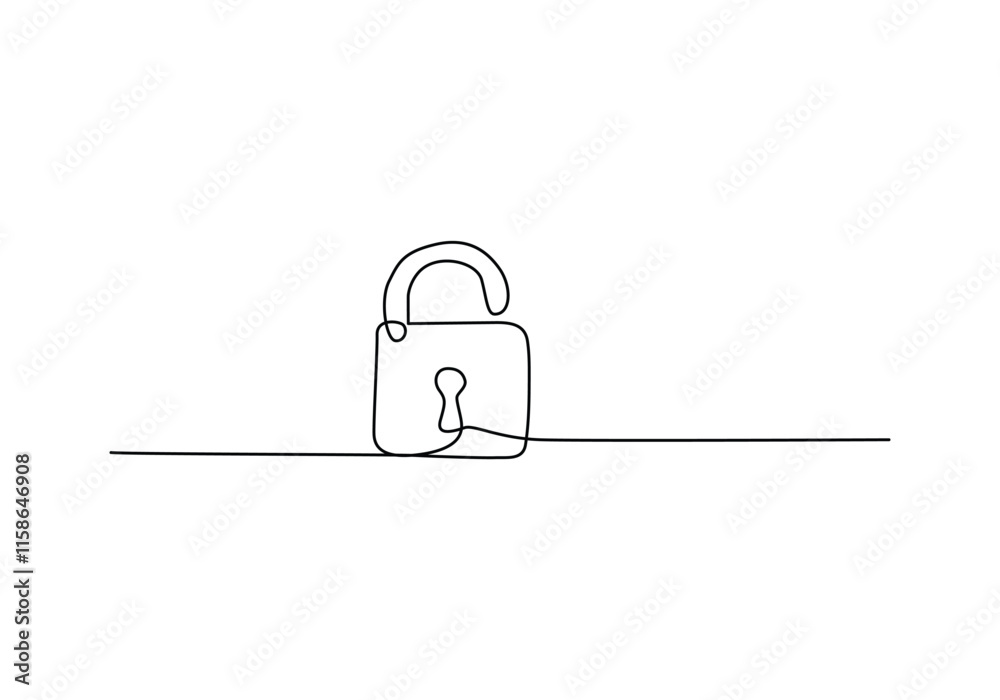 Minimalist continuous one line drawing of an Unlocked Padlock for ...