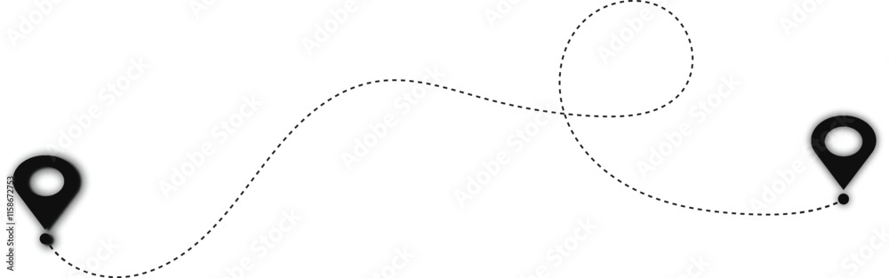 Journey or route concept of start point and end point dash line ...
