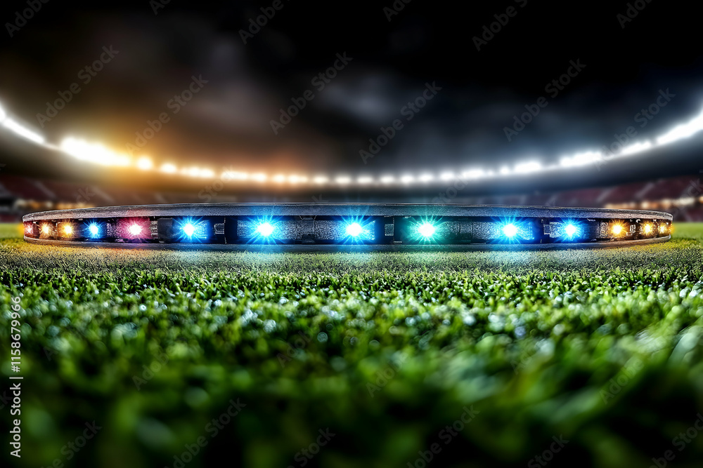 Stadium Night Illumination 3D Render: Vibrant LED Lights on Green Turf ...