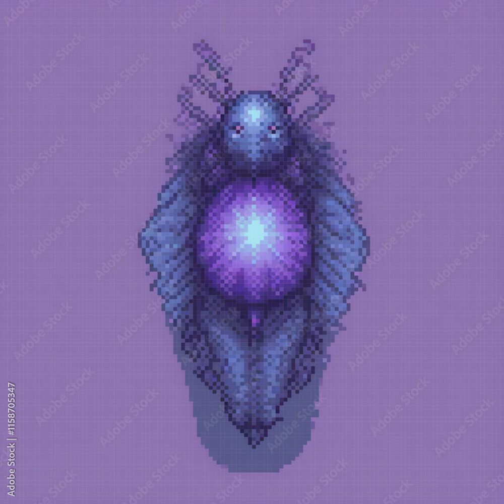 Pixel art image creature large purple orb possibly symbol aura standing ...