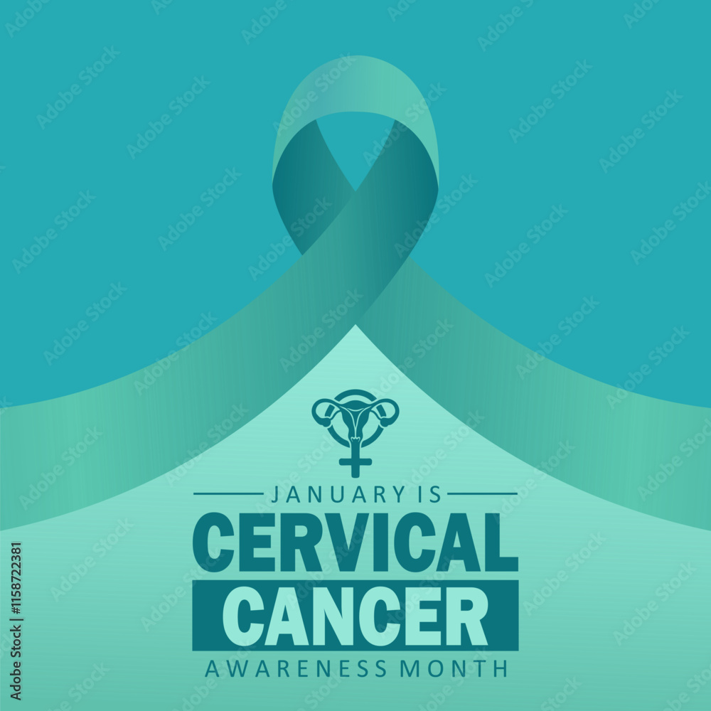 Vertical poster for Cervical Cancer Awareness Month. With a teal ribbon ...