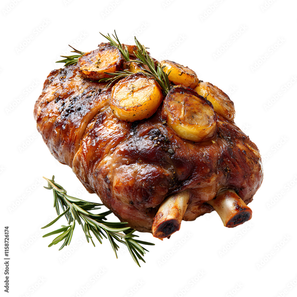 Tasty Oven Roasted lamb mutton whole leg with thyme isolated on ...