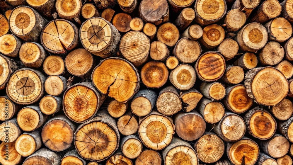 Reclaimed wood logs stacked in a random pattern create a natural and ...