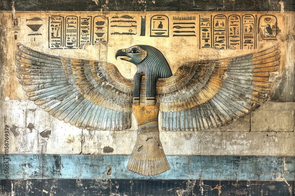 Majestic horus spreading wings in ancient egyptian temple Stock Photo ...