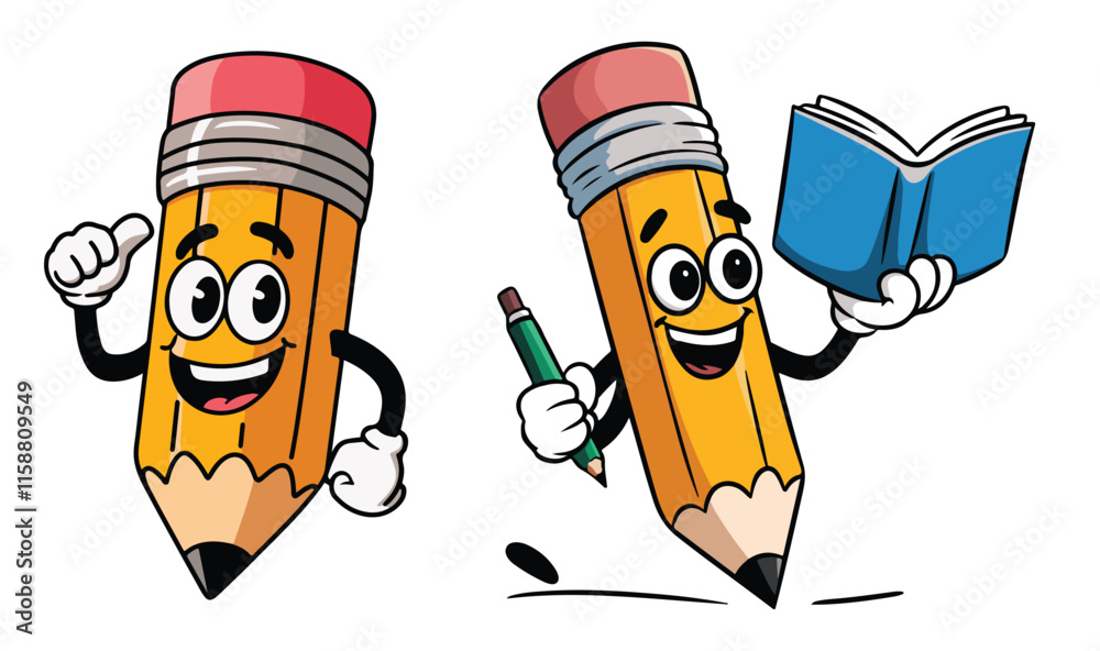 Cartoon pencil clipart Stock Vector | Adobe Stock