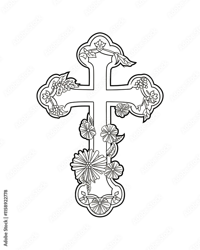 Christian cross religious symbol coloring page, christian art coloring ...