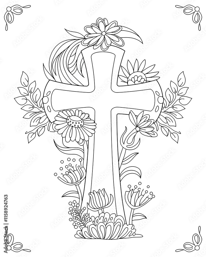 Christian cross religious symbol coloring page, christian art coloring ...
