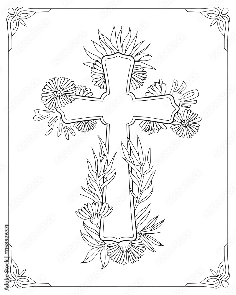 Christian cross religious symbol coloring page, christian art coloring ...