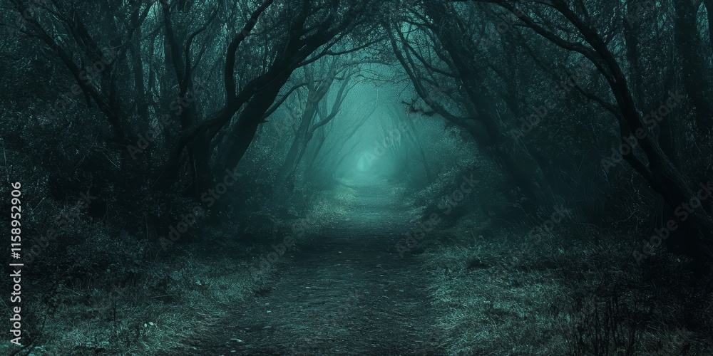 Eerie image of a dark path leading into a haunting forest, enhanced ...