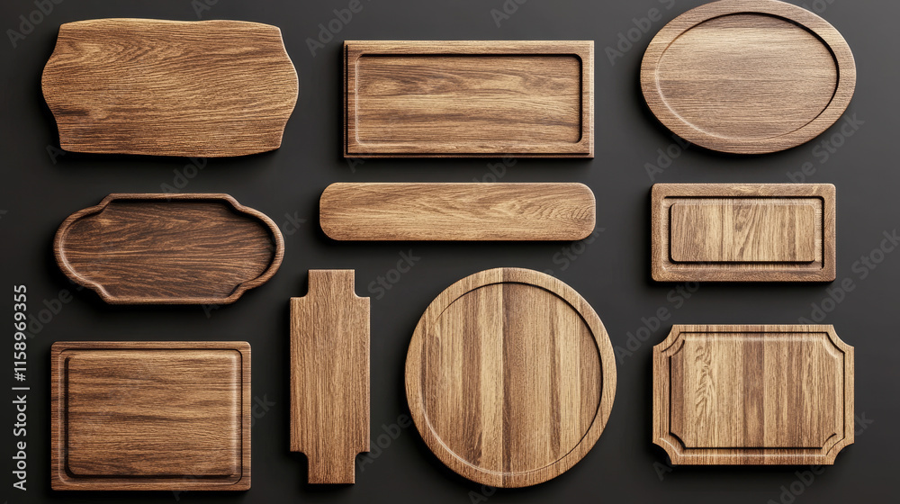 Sign board with brown wood texture. Realistic 3d vector illustration ...