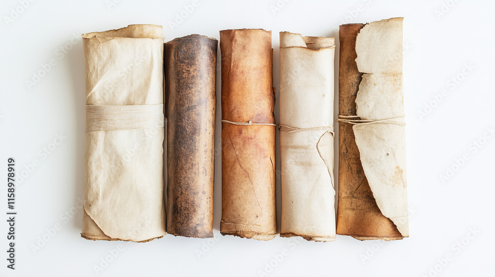 Set of parchment scrolls isolated on white background. Vector cartoon ...