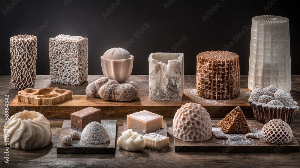 Diverse 3D-printed objects in various shapes, sizes, and neutral colors ...