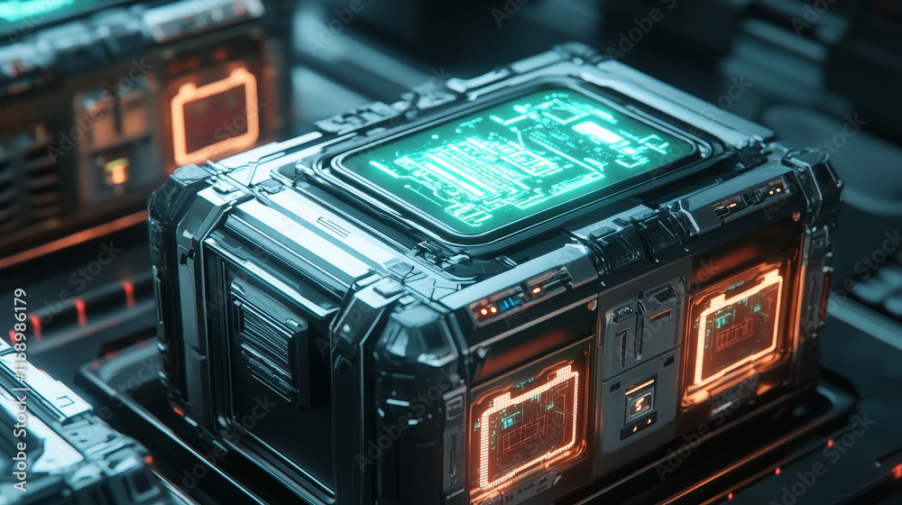 Game futuristic boxes, future technology chests. Icons of sci-fi ...