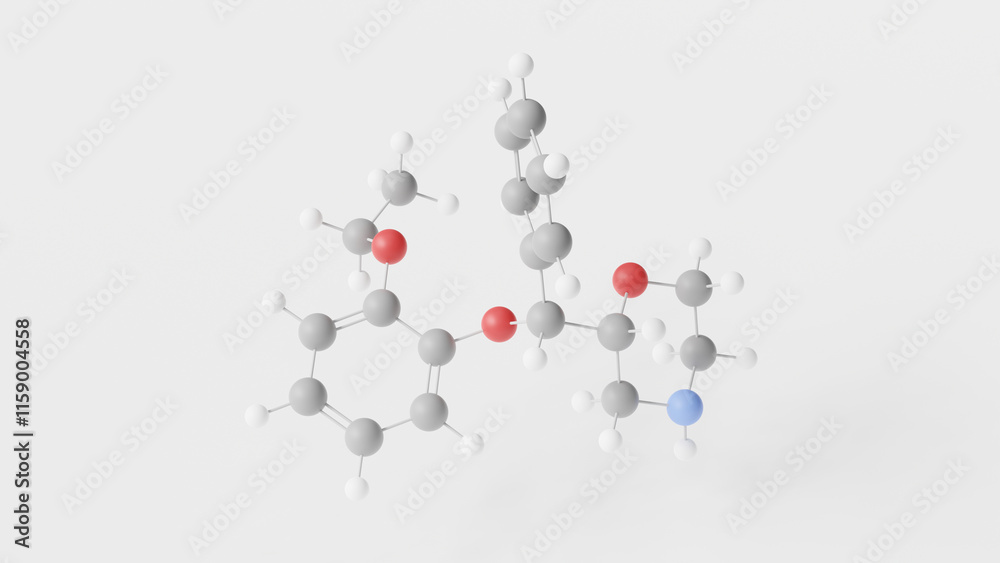 reboxetine molecule 3d, molecular structure, ball and stick model, structural chemical formula ...