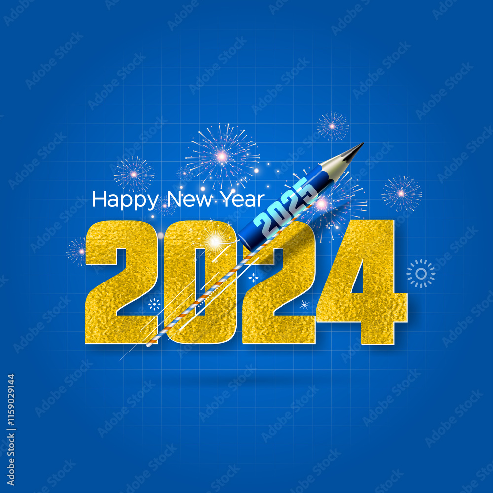 Happy New Year 2025 with new financial year welcome, launch, start and ...