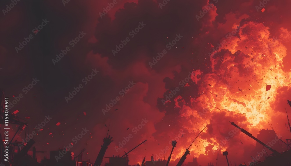 Fiery red dramatic sky. Fire, war, explosion, catastrophe, flame ...