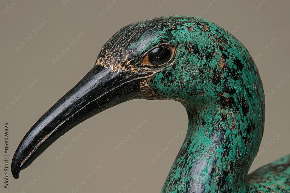 A sacred ibis statue displayed in an Egyptian museum, emphasizing its ...