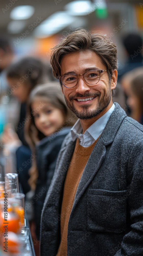 School Principal Engaging with Students at Science Fair Demonstration ...