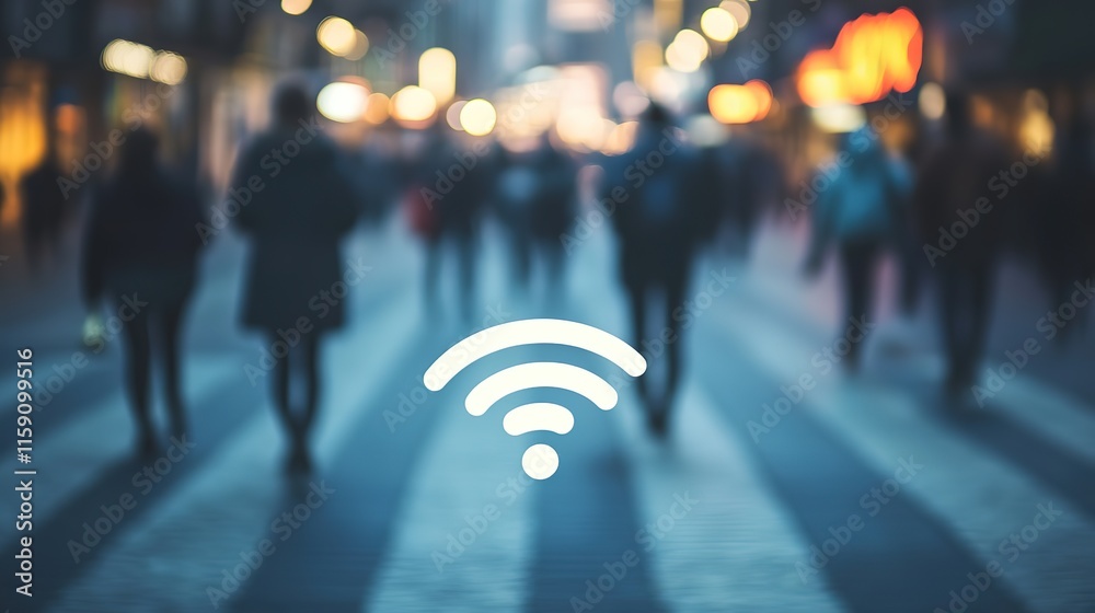Street people walking in the city with internet network connection ...