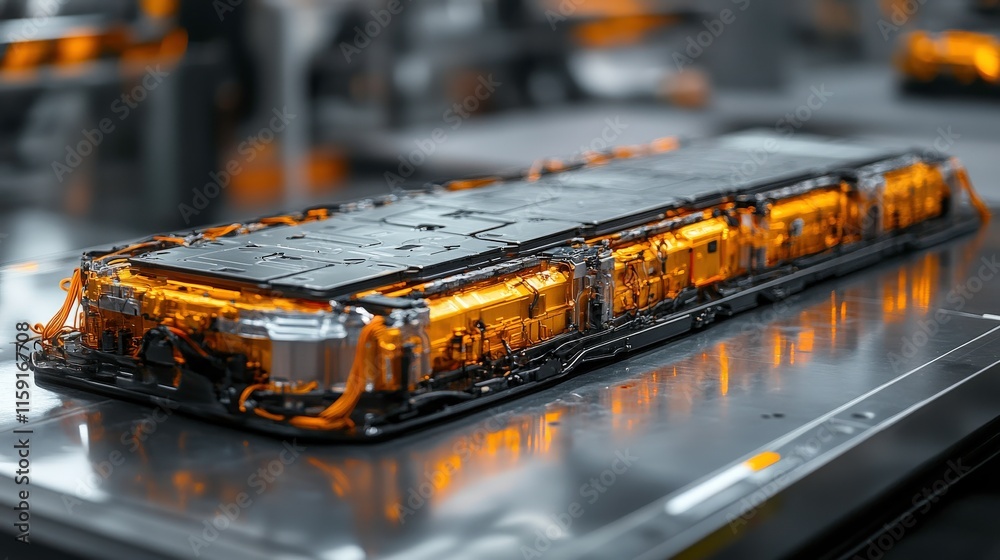 Detailed Close-Up of a Modern Electric Vehicle Battery Pack with ...