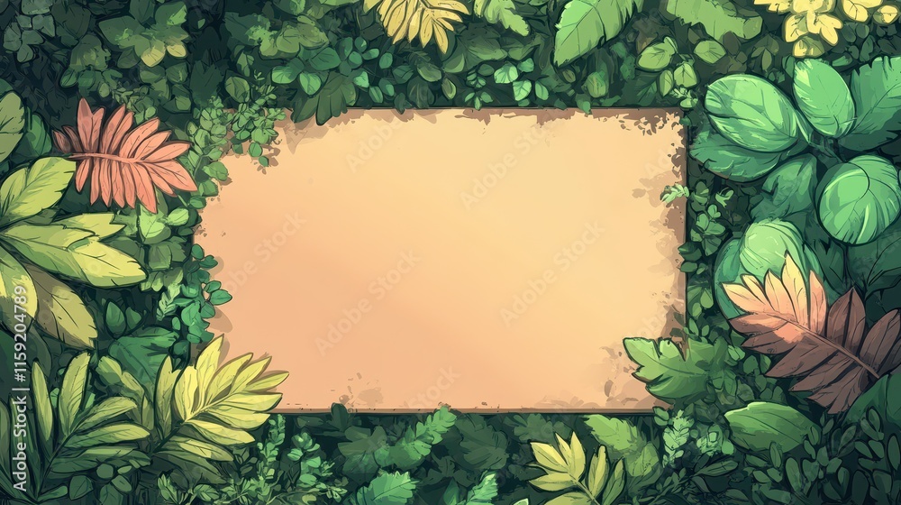 Game UI frame designed for vertical layout featuring lush greenery and ...