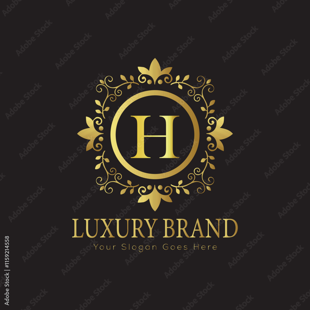 Letter H Luxury brand logo design with a royal gold crown emblem and ...