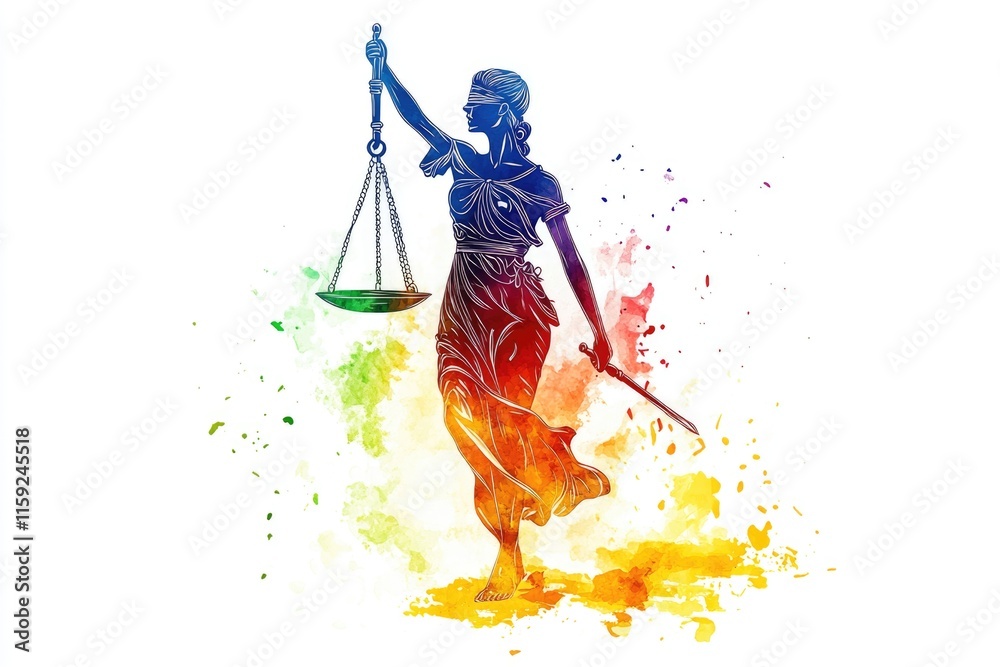 A depiction of Lady Justice, symbolizing fairness and balance, holding ...