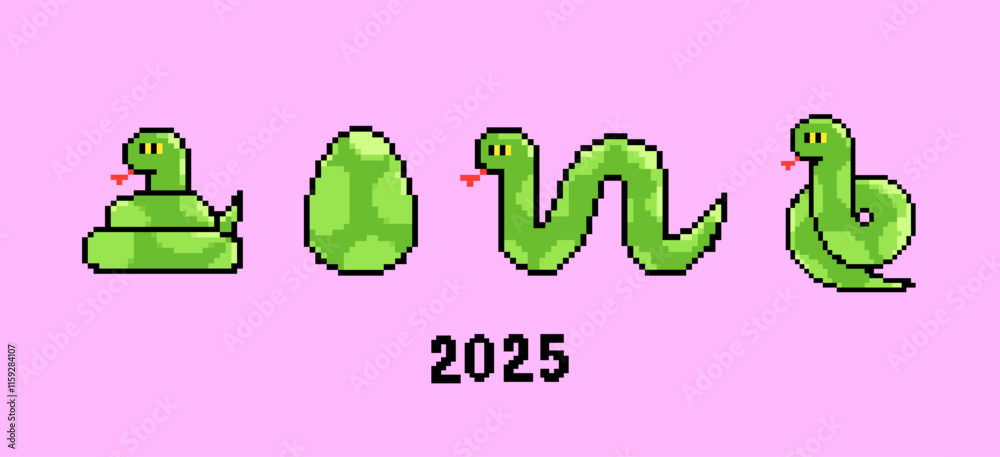 Green Snakes in various poses, egg. Cute funny characters. Symbol of ...