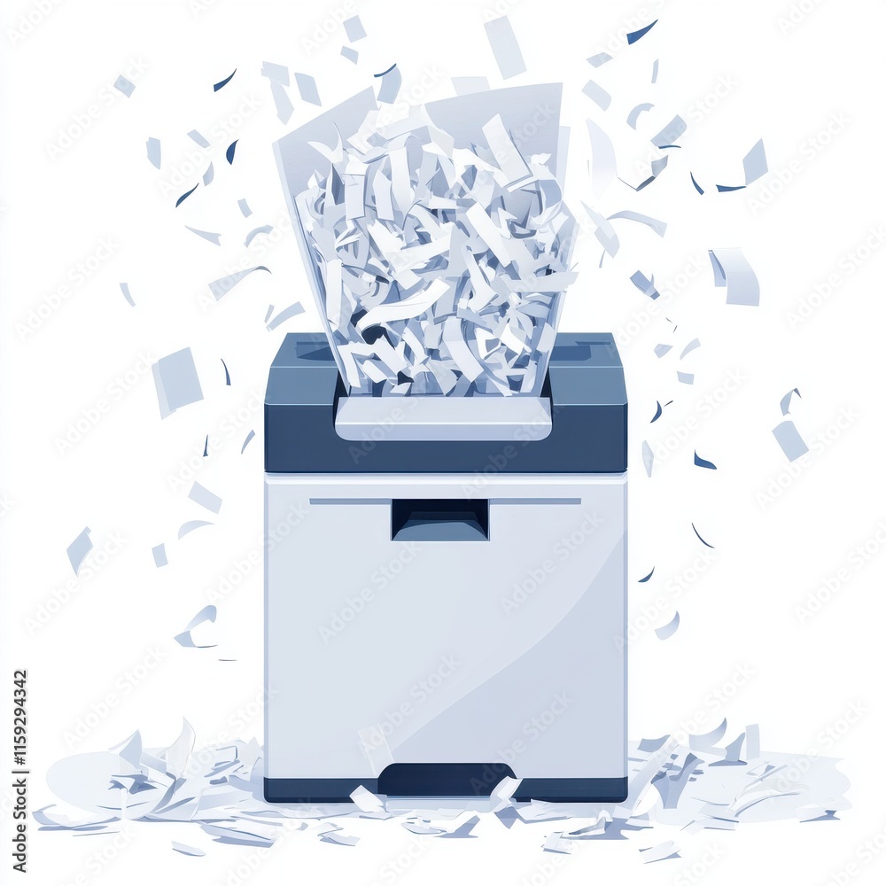 A modern paper shredder in action, shredding documents into fine strips ...