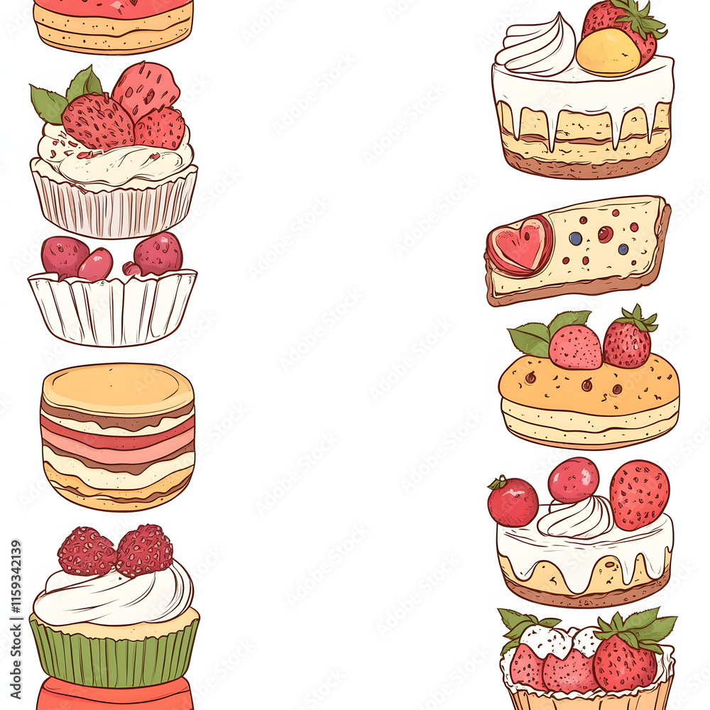Two Seamless Pattern with Cakes, Cupcakes, Pie Slices and fruits ...