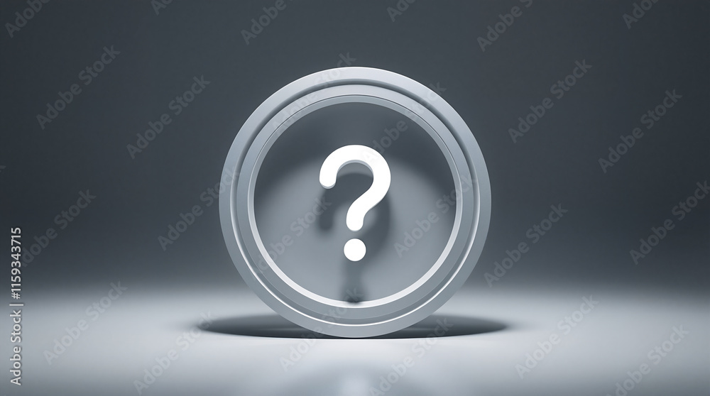 Glowing Question Mark Symbol in Silver Circle Frame on Gray Background ...