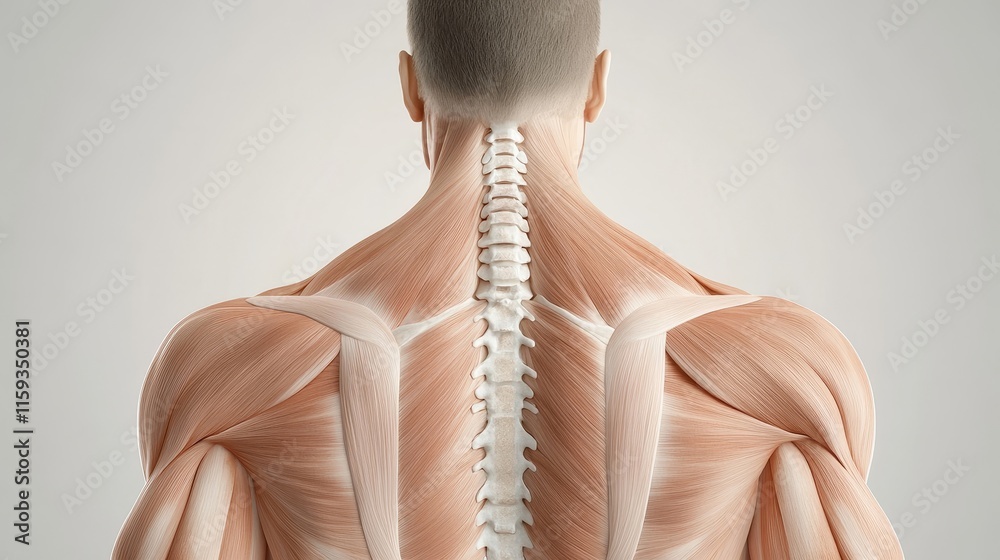 Anatomical Model of Human Back Muscles and Spine Illustrating Muscle ...