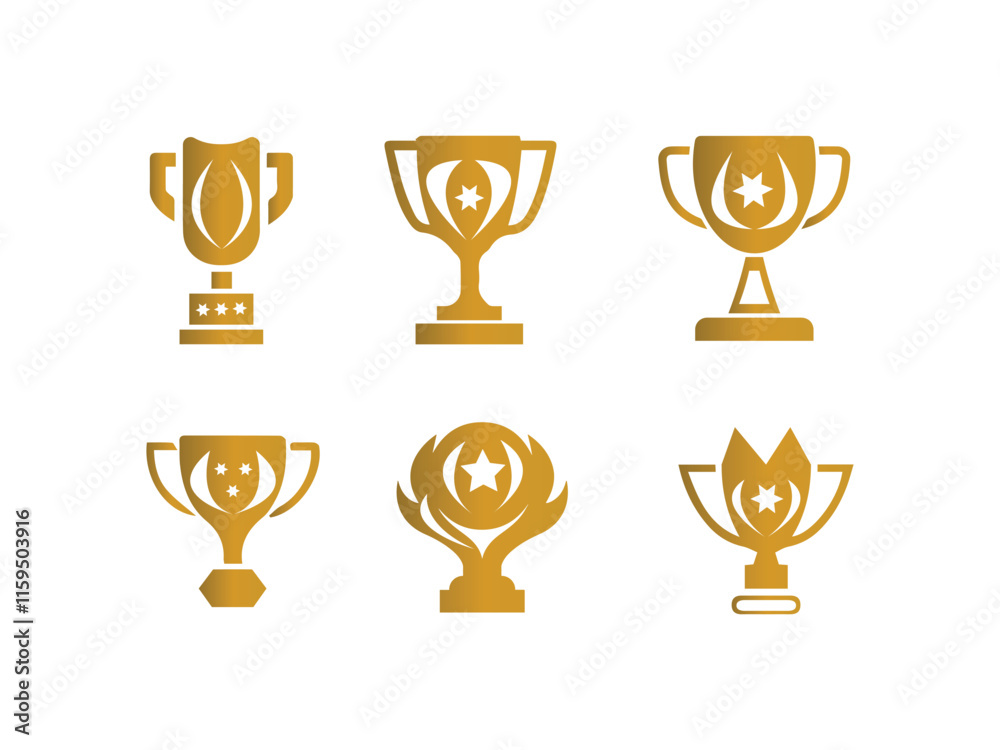 Trophy cups icons Set. Winner symbols in Fill Styles. Champion's cups ...