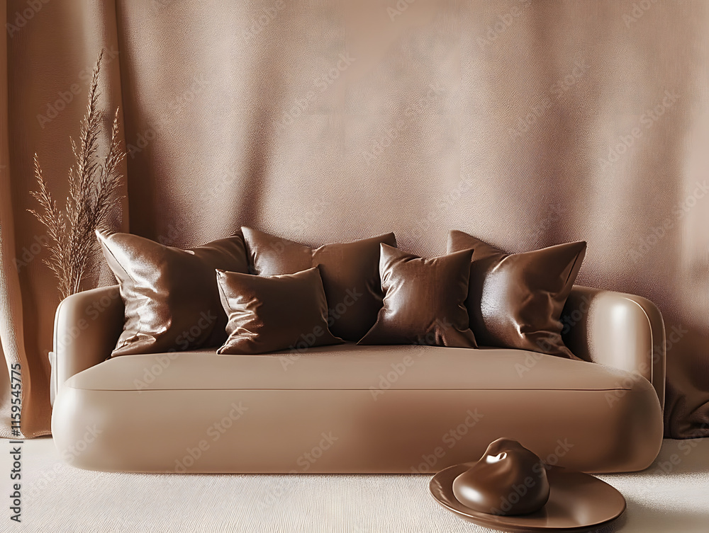 Mocha mousse interior design in trend color of palette 2025 year. Sofa ...