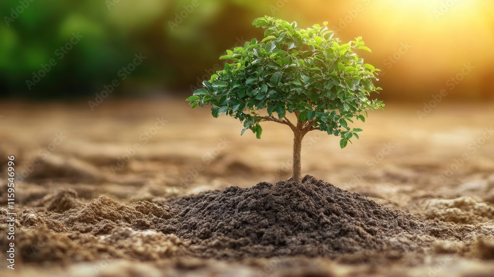 Young Tree Planted in Barren Area for Reforestation Efforts Stock Photo ...
