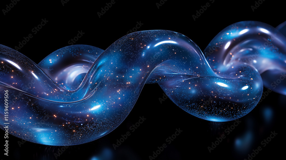 Cosmic twisting transparent tube with starry night sky effect on black ...