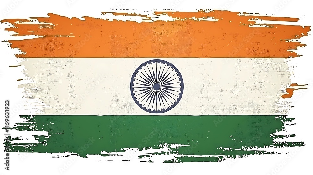 Clipart-style Indian flag with a stylized Ashoka Chakra, bright and ...