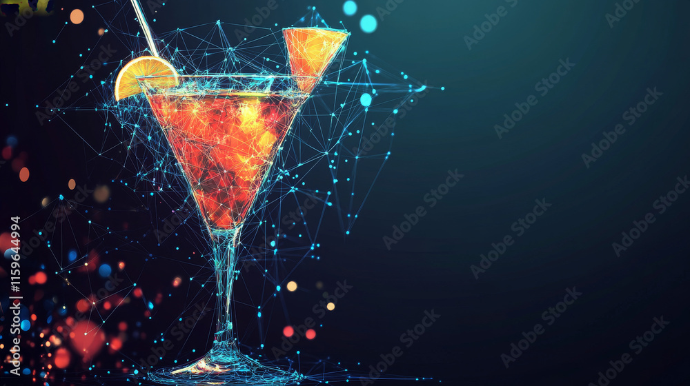 A hologram of a summer cocktail. A cocktail of polygons, triangles of ...