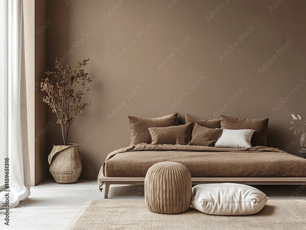 Modern minimalistic bedroom - warm cozy beige brown colors- mocha ...