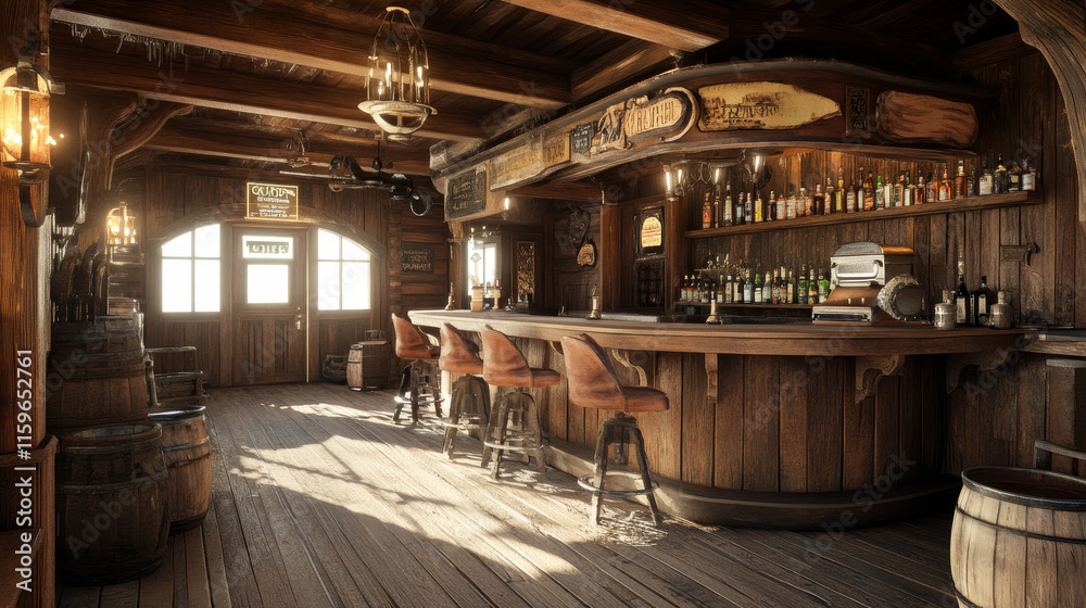 Western saloon bar wooden interior cartoon. Old tavern illustration ...